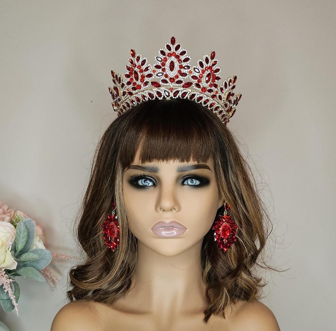 Red Crystal Quinceanera Tiara, Custom Gold Crown - Etsy