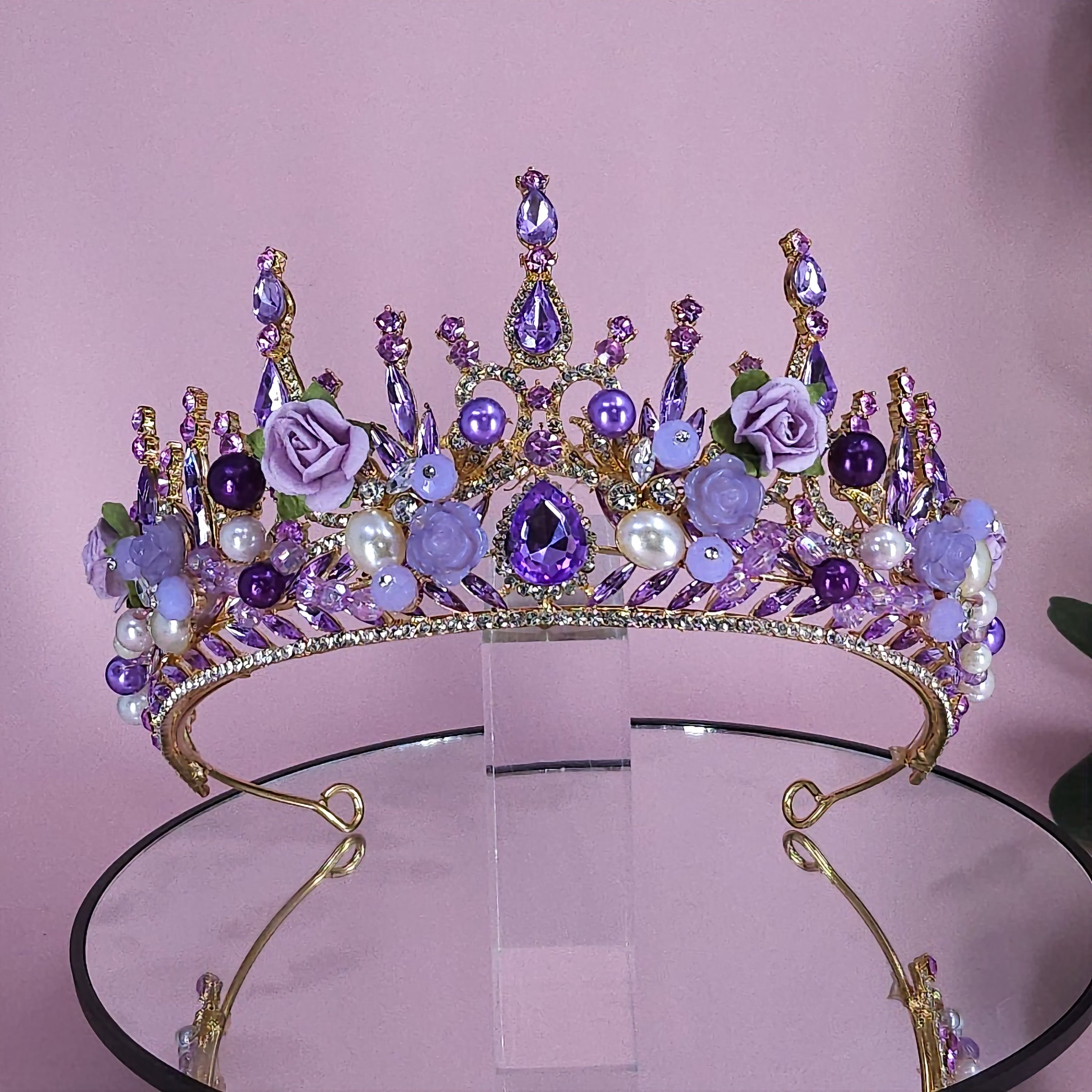 Purple Tiara, Custom Purple Quinceanera Tiara, Purple Crystal and Gold ...