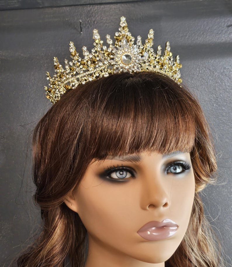 Gold Bridal Tiara Gold Crystal Quinceanera Tiara, Gold Crown, Clear and ...