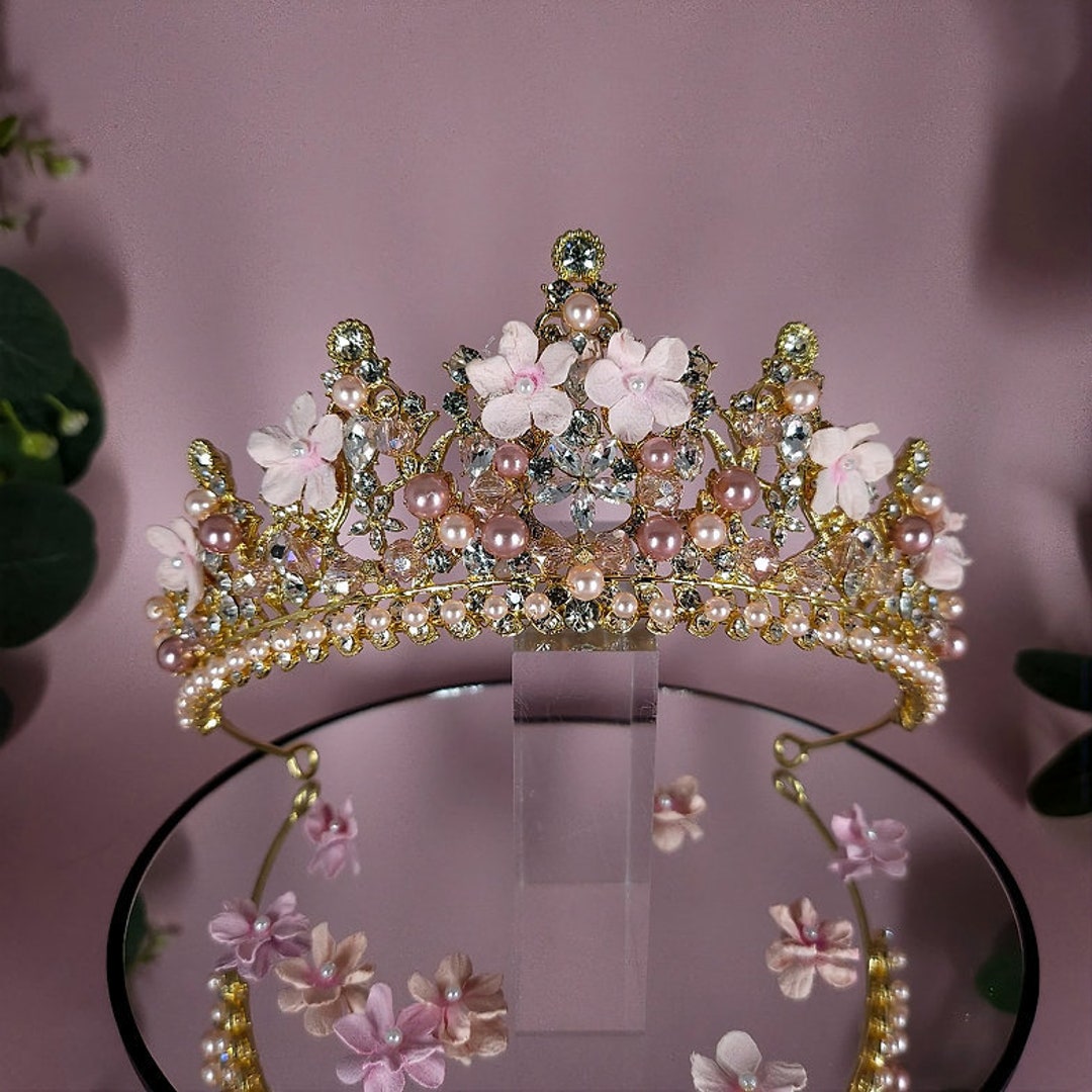Blush Pink Bridal Tiara Pink Crystal Quinceanera Tiara, Light Pink ...