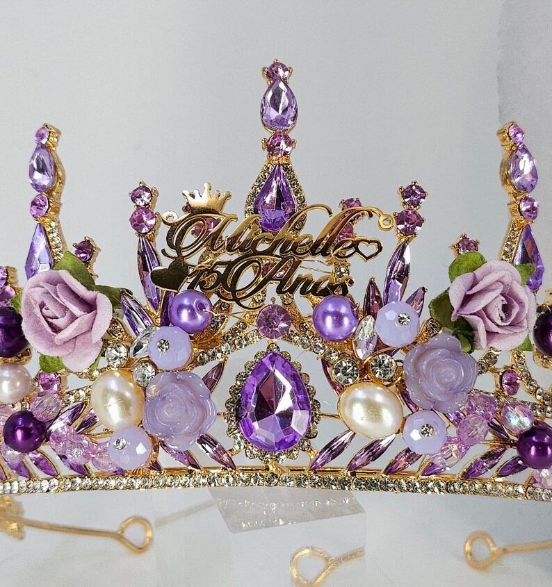Purple Tiara, Crystal Quinceanera Tiara, Custom Tiara With Name, Purple ...