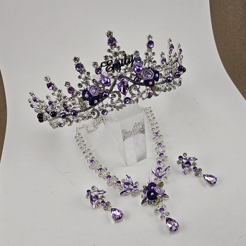 Purple Tiara, Custom Purple Quinceanera Tiara Necklace and Earrings ...