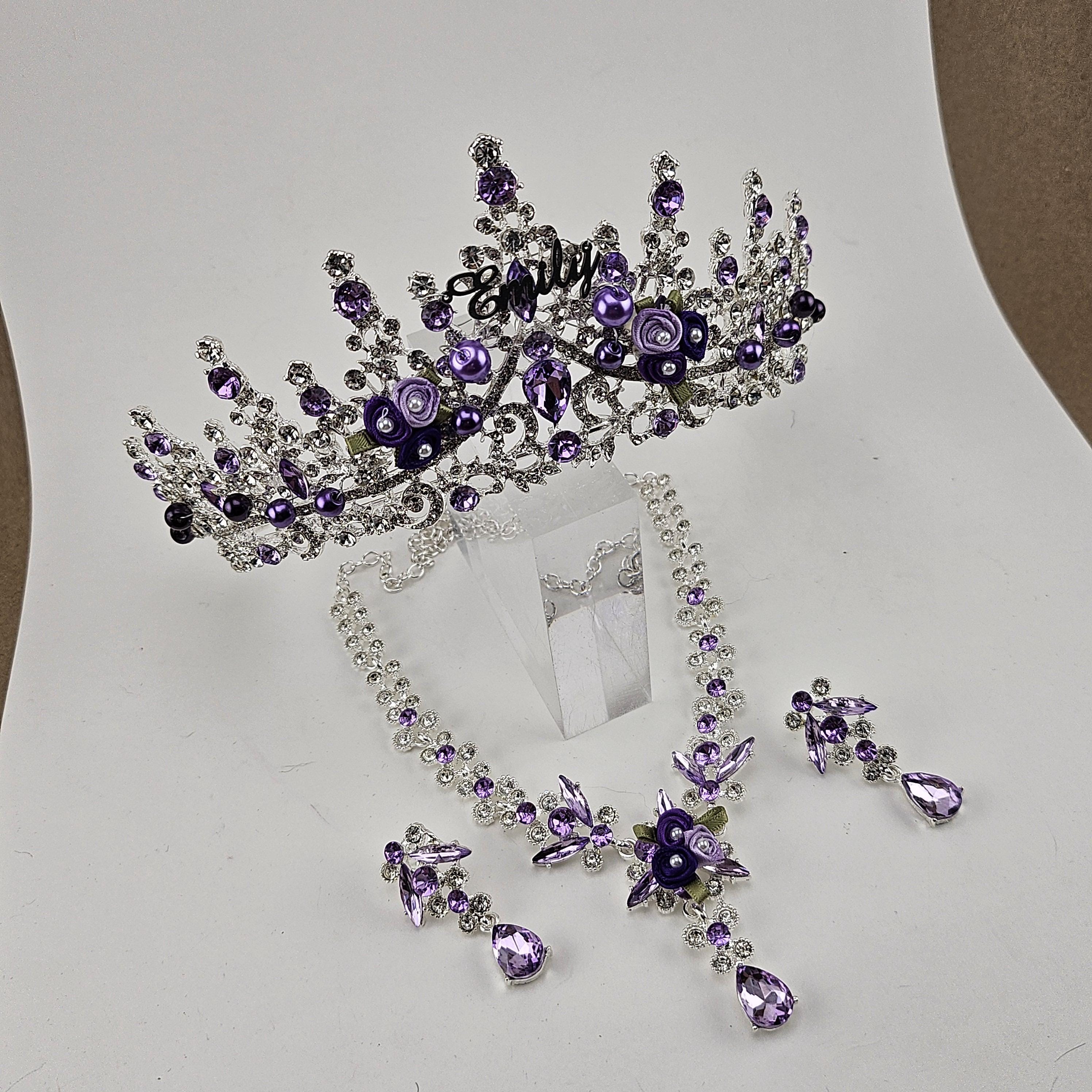 Purple Tiara, Custom Purple Quinceanera Tiara Necklace and Earrings ...