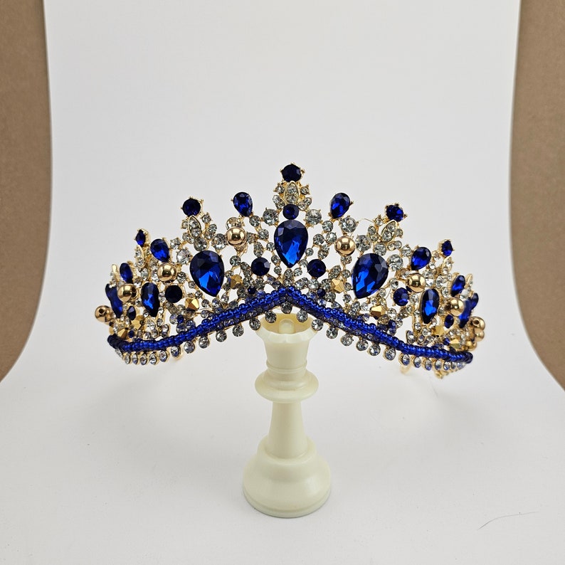 Gold Navy Blue Crystal Quinceanera Tiara, Wedding Crown - Etsy