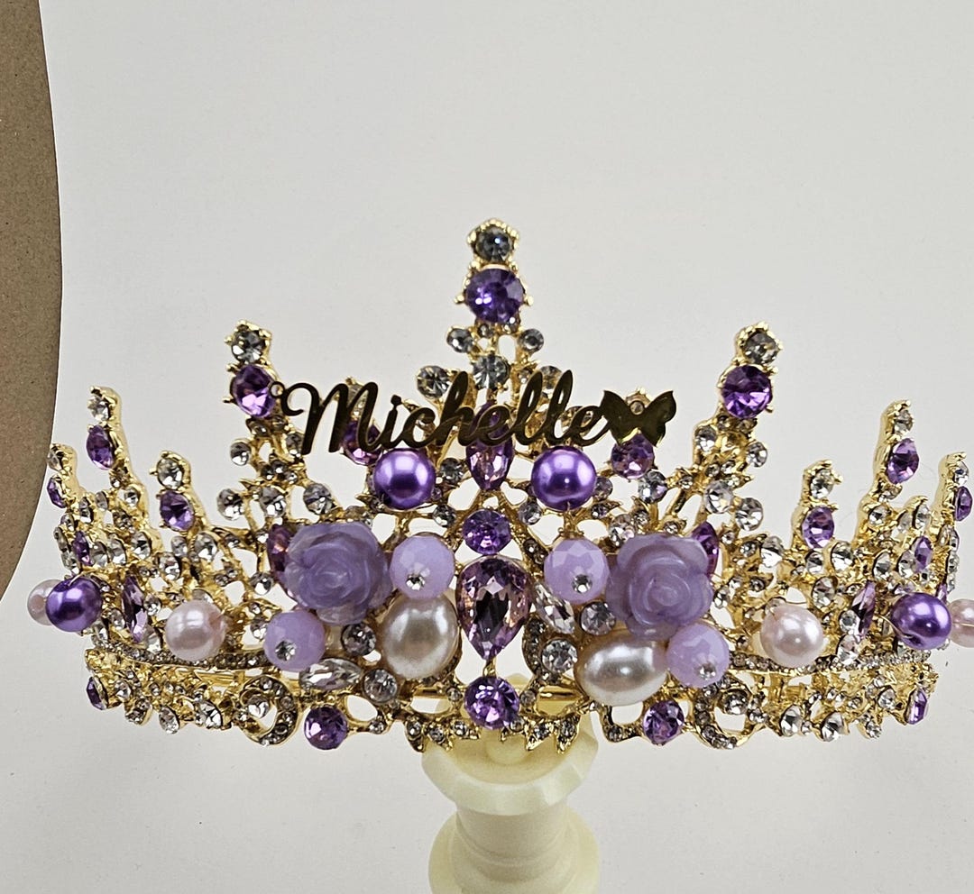 Purple Tiara, Custom Purple Quinceanera Tiara, Purple Crystal and Gold ...