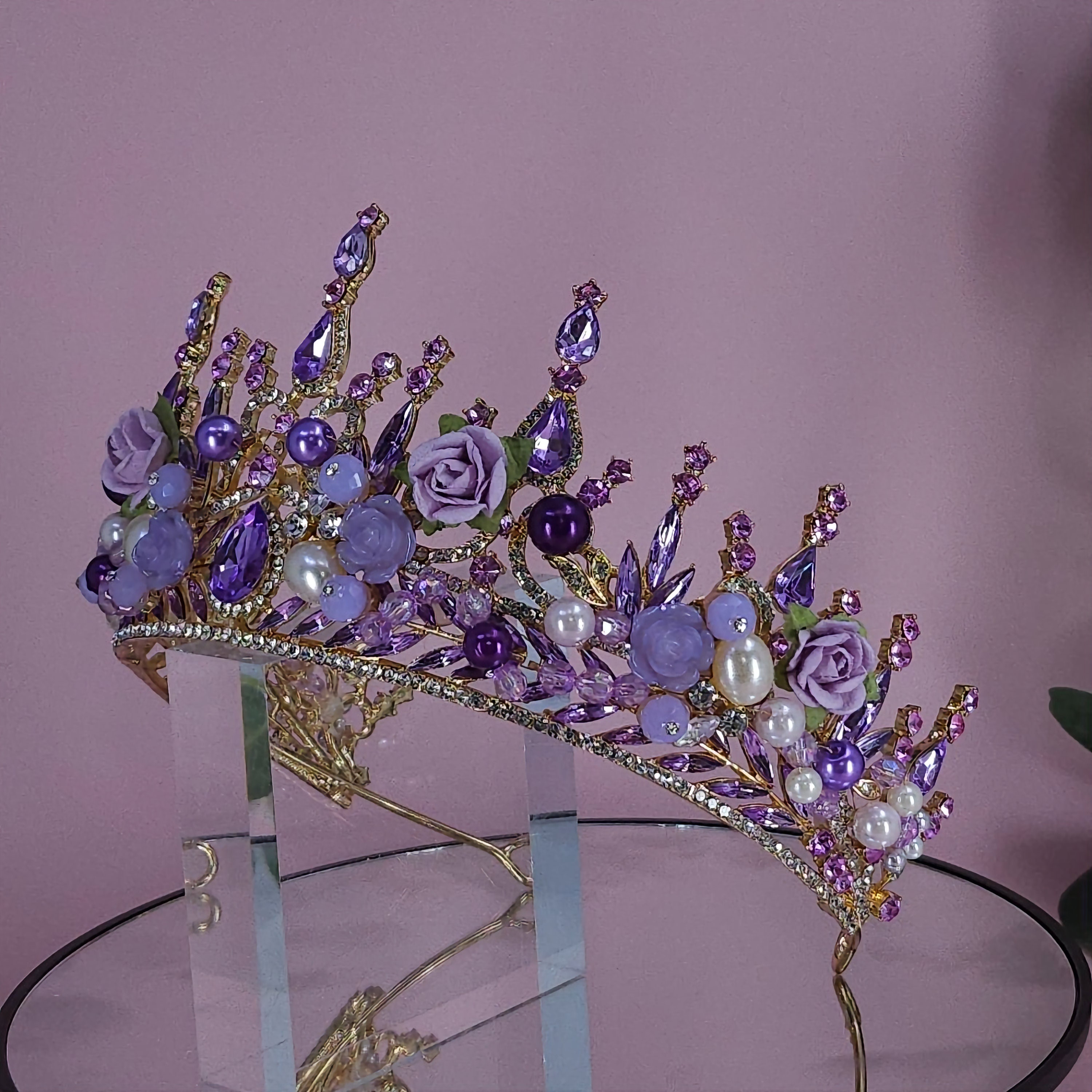 Purple Tiara, Custom Purple Quinceanera Tiara, Purple Crystal and Gold ...