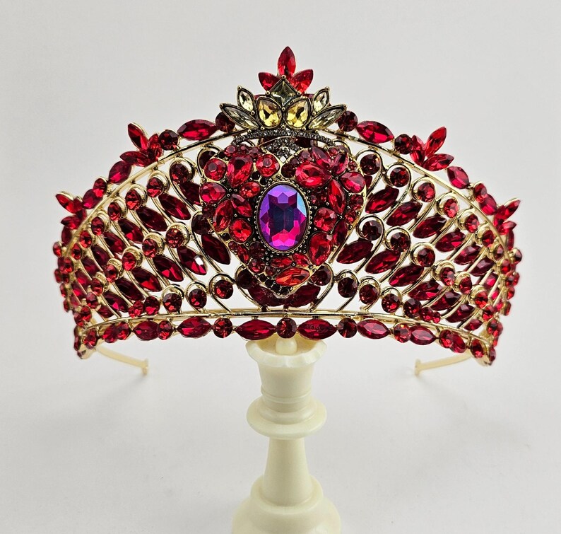 Red Heart Quinceanera Crown Bridal Tiara Red Heart Crystal Quinceanera ...