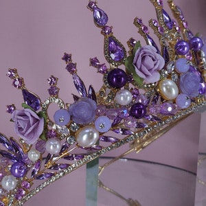 Purple Tiara, Custom Purple Quinceanera Tiara, Purple Crystal and Gold ...
