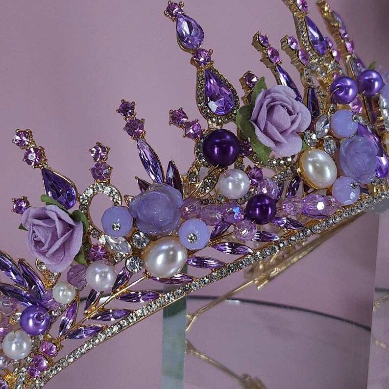 Purple Tiara, Custom Purple Quinceanera Tiara, Purple Crystal and Gold ...