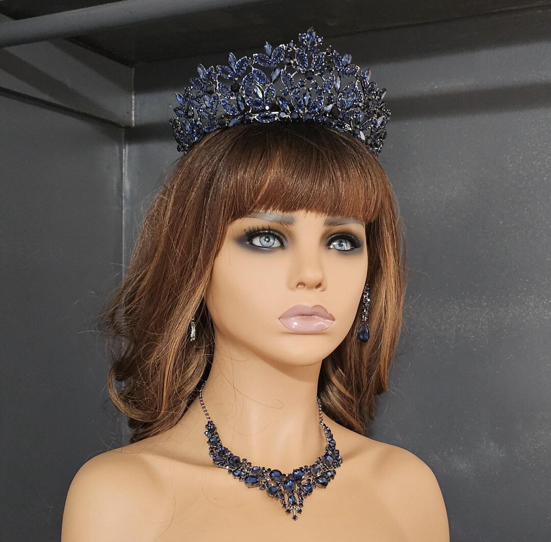Navy Blue Baroque Crystal Bridal Tiara, Quinceañera Crown, Custom Dark ...