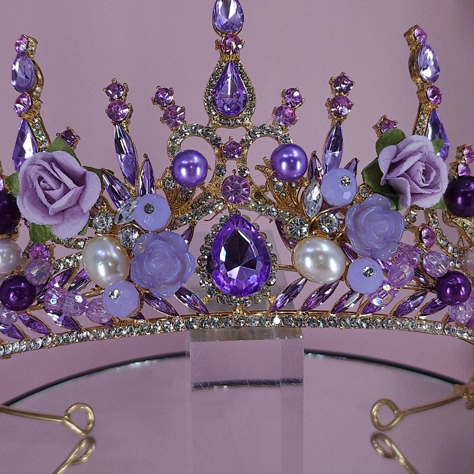 Purple Tiara, Custom Purple Quinceanera Tiara, Purple Crystal and Gold ...