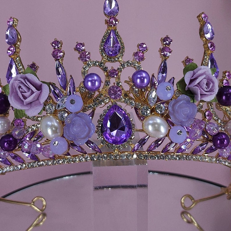 Purple Tiara, Custom Purple Quinceanera Tiara, Purple Crystal and Gold ...