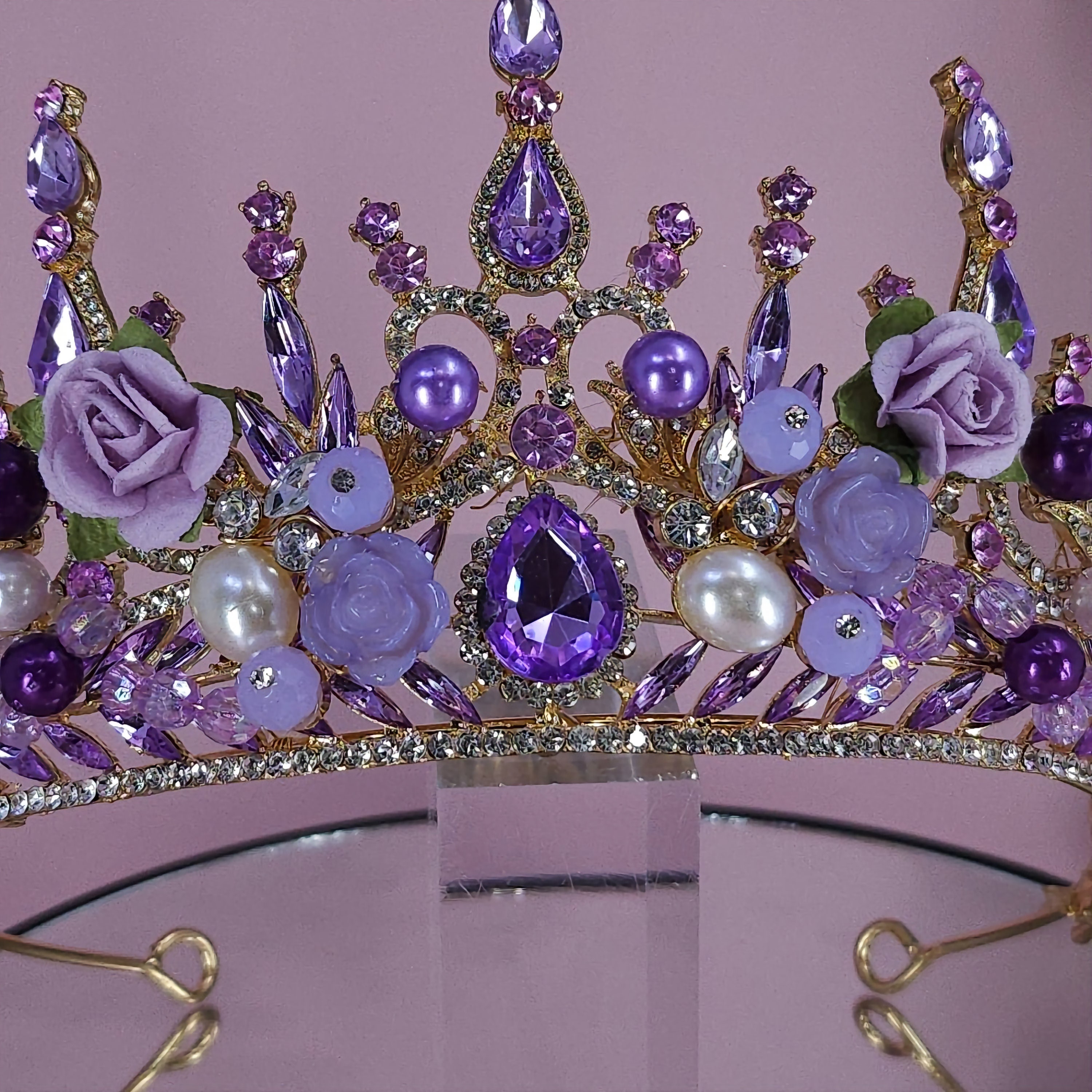 Purple Tiara, Custom Purple Quinceanera Tiara, Purple Crystal and Gold ...