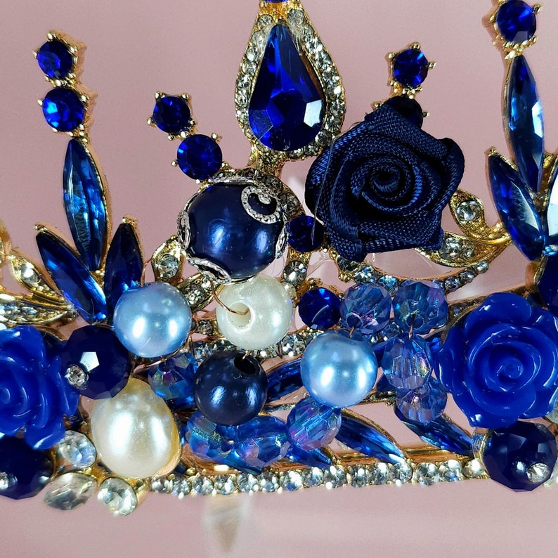 Blue Quinceanera Tiara, Custom Name Plate, Royal Blue and Gold - Etsy