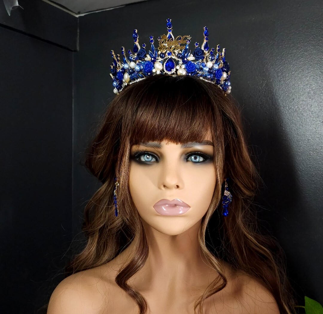 Blue Tiara for Quince, Quinceanera Tiara CUSTOM TIARA With Name Plate ...