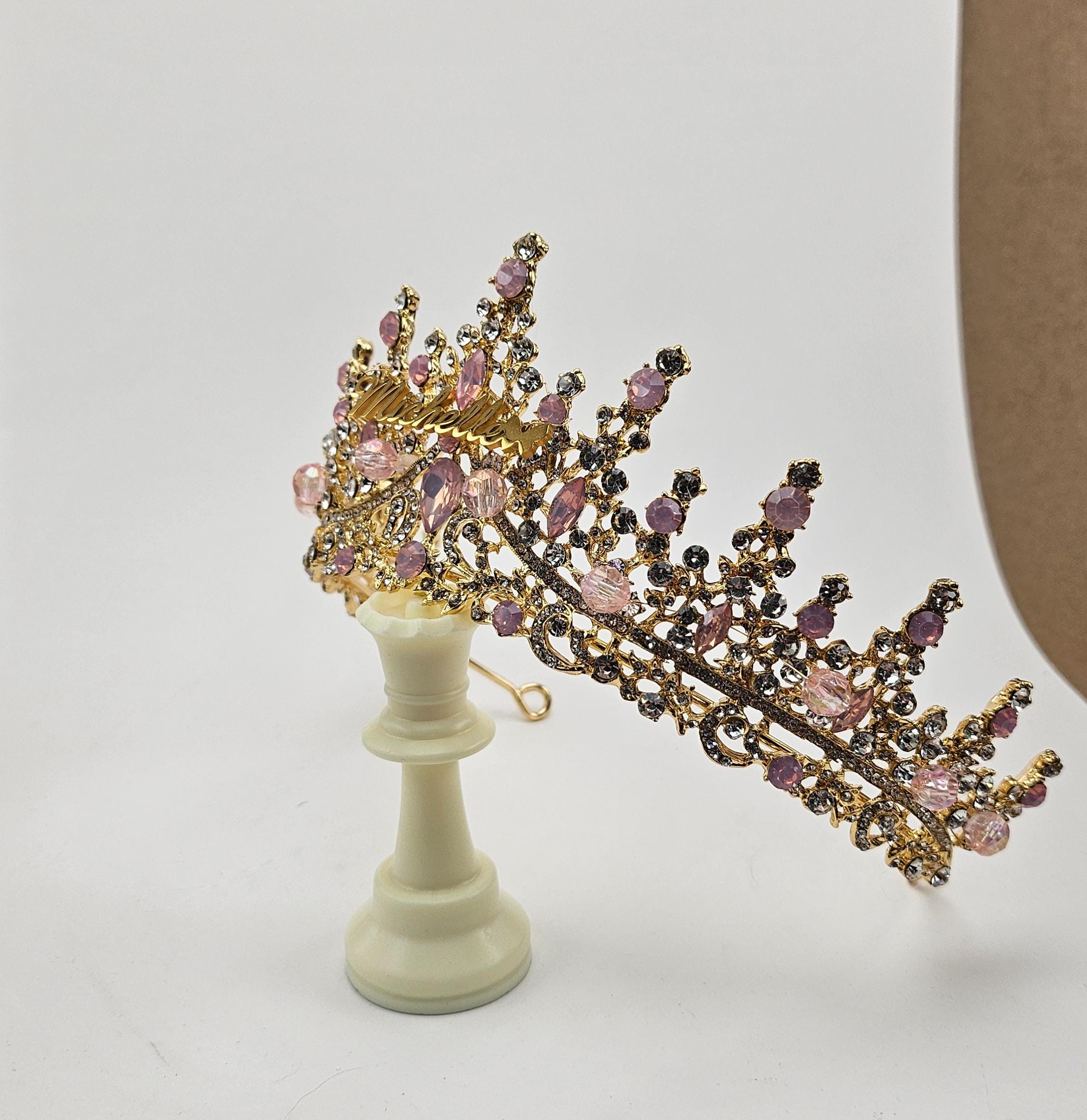 Blush Pink Bridal Tiara Pink Crystal Quinceanera Custom Tiara With Name ...