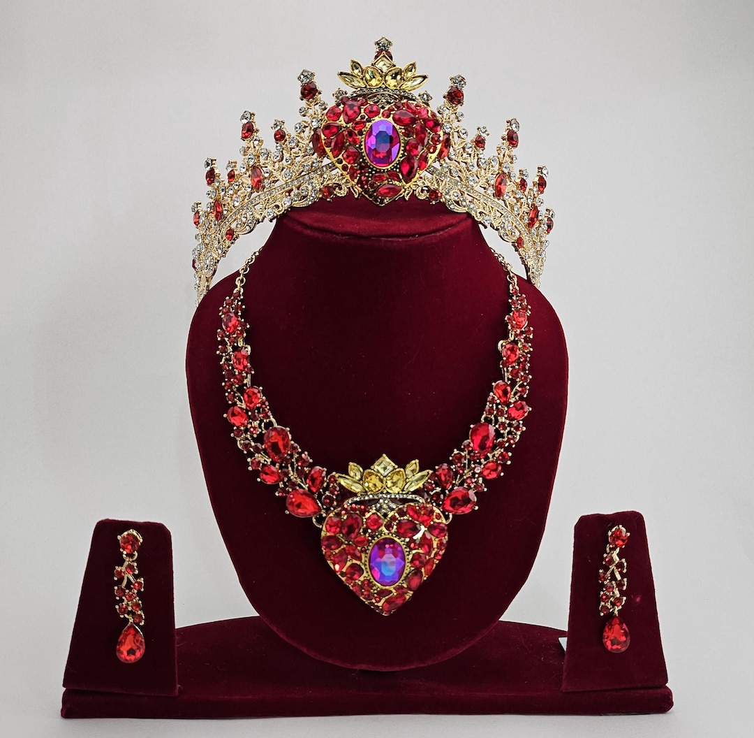 Red Queen of Hearts Crown, Quincenaera Crown, Red Tiara for Women, Ruby ...