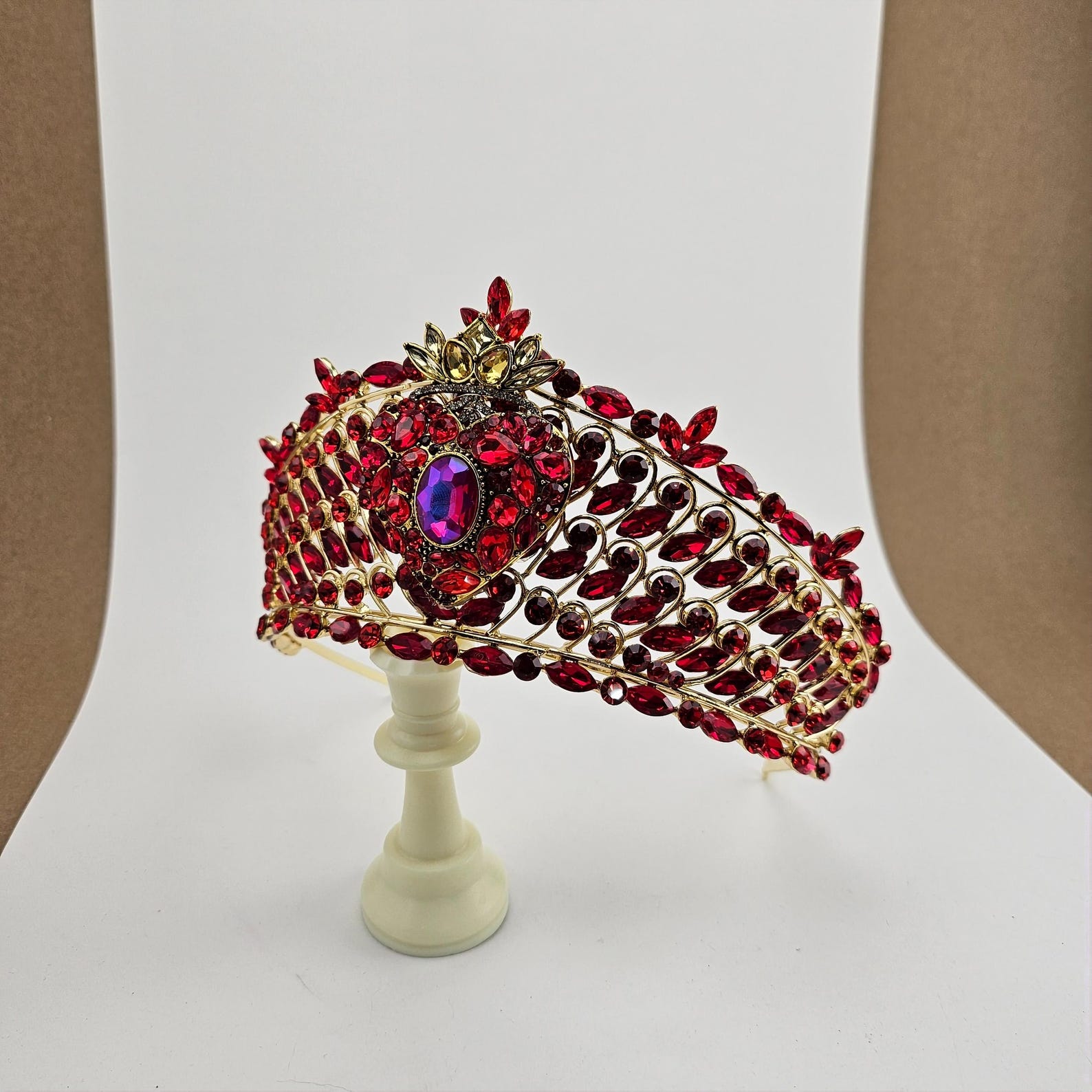 Red Heart Quinceanera Crown Bridal Tiara Red Heart Crystal Quinceanera ...
