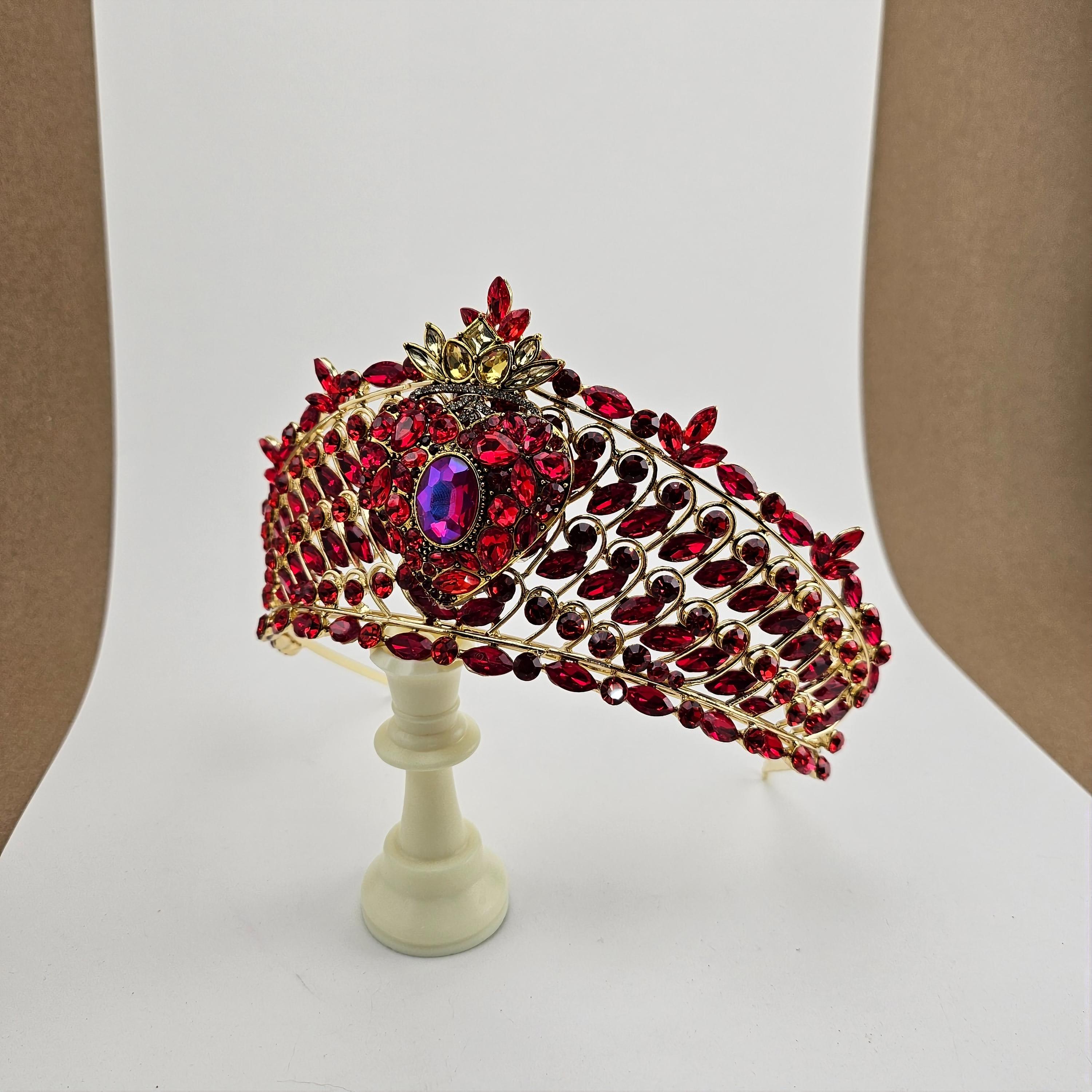 Red Heart Quinceanera Crown Bridal Tiara Red Heart Crystal Quinceanera ...
