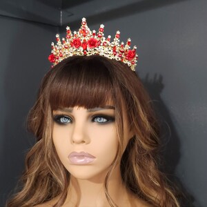 Red Bridal Tiara, Red Quinceanera Crown Necklace Earrings, Custom Red ...