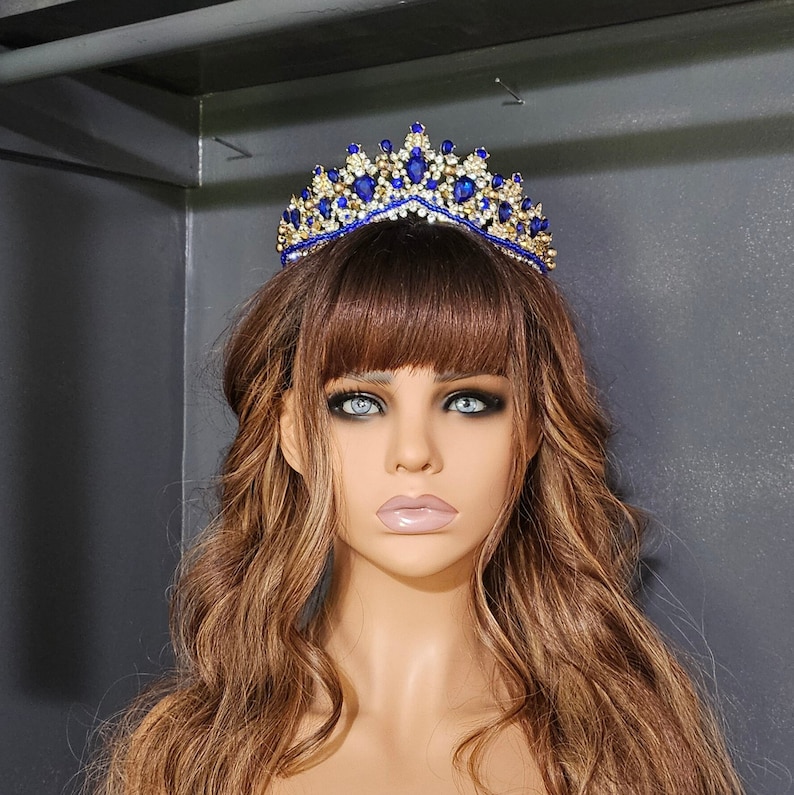 Gold Navy Blue Crystal Quinceanera Tiara, Wedding Crown - Etsy