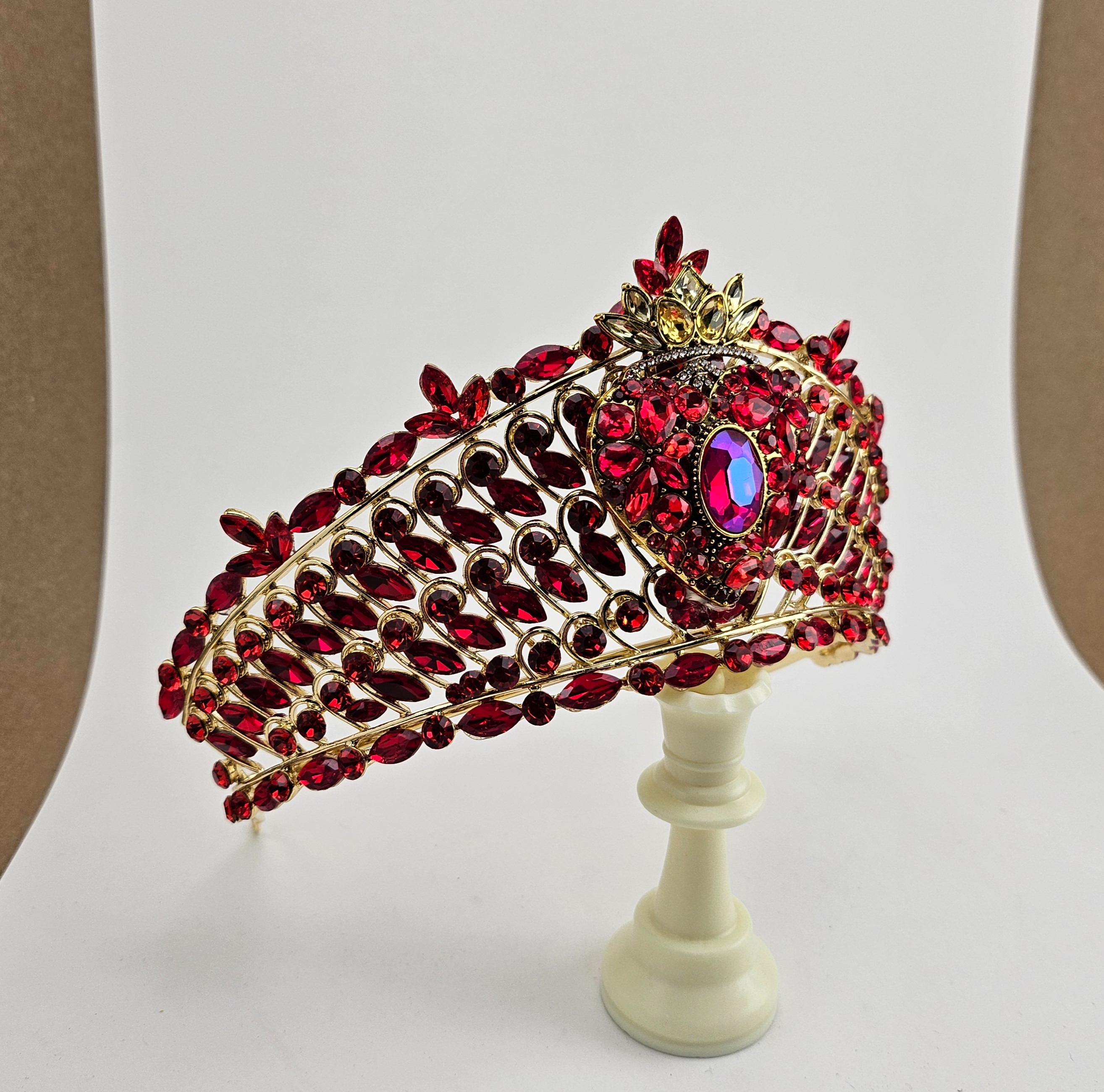 Red Heart Quinceanera Crown Bridal Tiara Red Heart Crystal Quinceanera ...