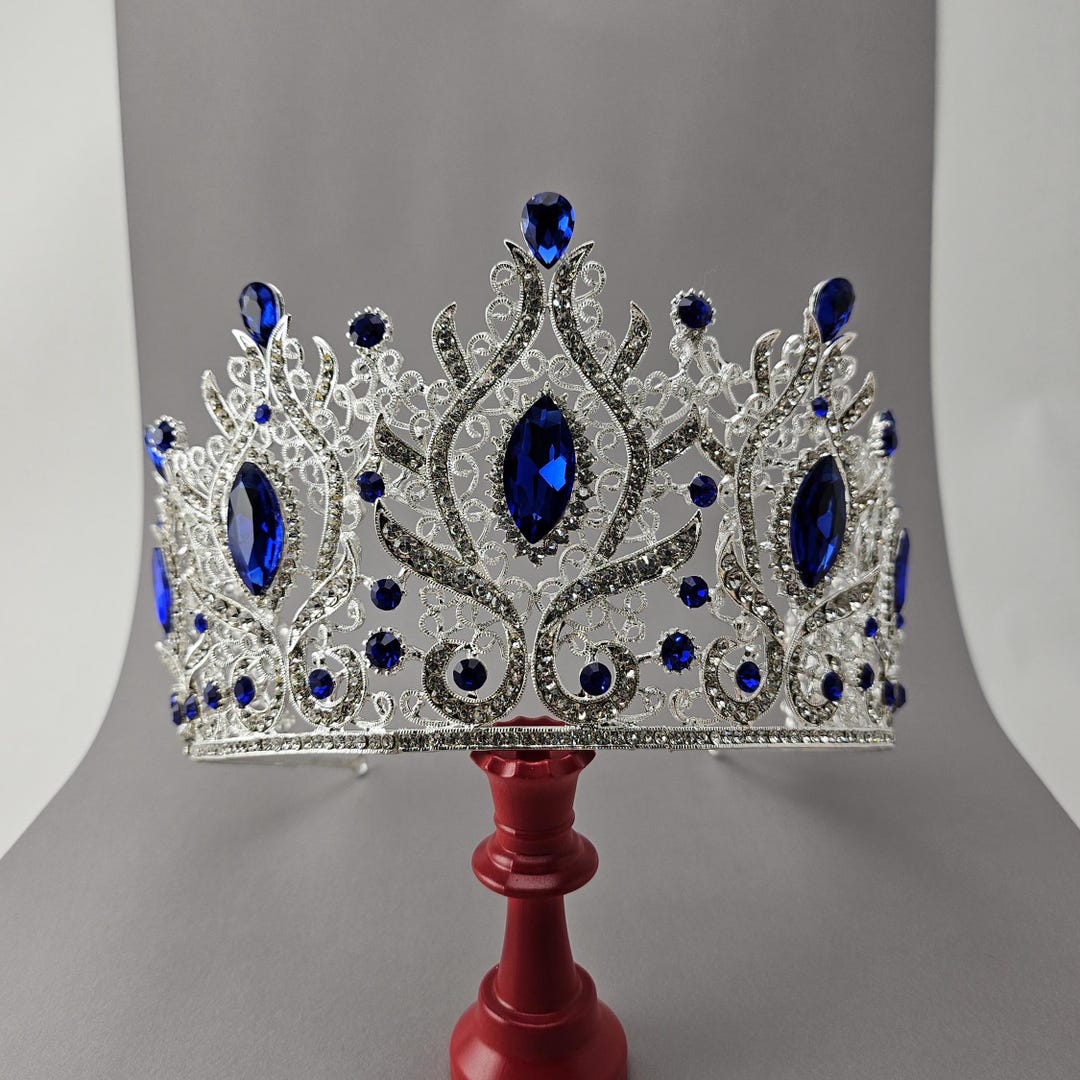 Blue Bridal Tiara, Blue Crystal Quinceanera Tiara, Exquisite Extra Tall ...