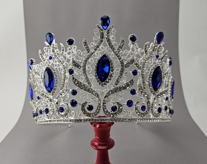 Blue Bridal Tiara, Blue Crystal Quinceanera Tiara, Exquisite Extra Tall ...