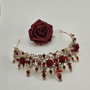Red Bridal Tiara, Red Quinceanera Crown Necklace Earrings, Custom Red ...