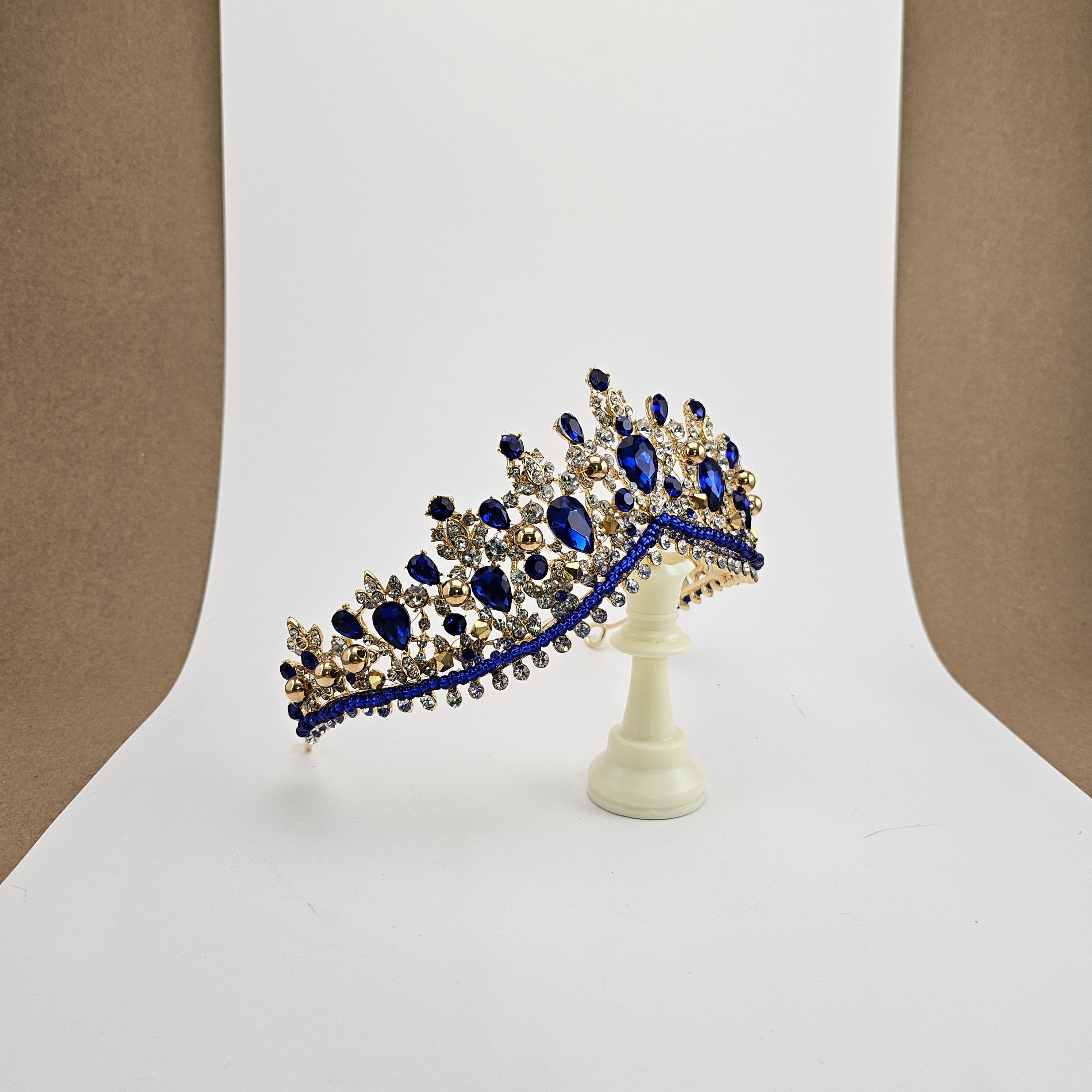 Gold Navy Blue Crystal Quinceanera Tiara, Wedding Crown - Etsy