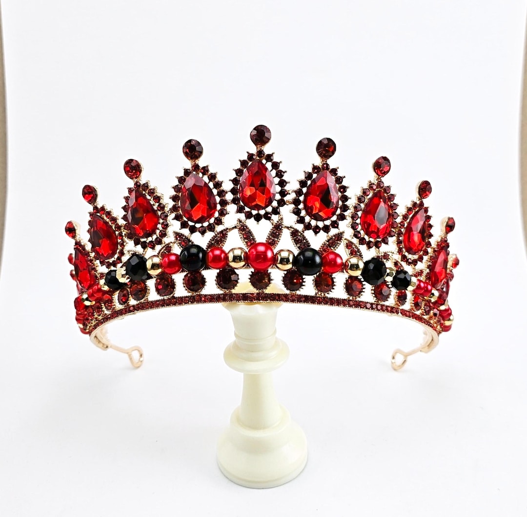Gold Red Quinceanera Crown, Custom Gold Red Bridal Tiara, Black Red ...