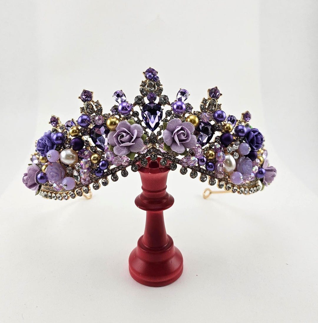 Purple Tiara, Custom Purple Quinceanera Tiara, Purple Crystal and Gold ...