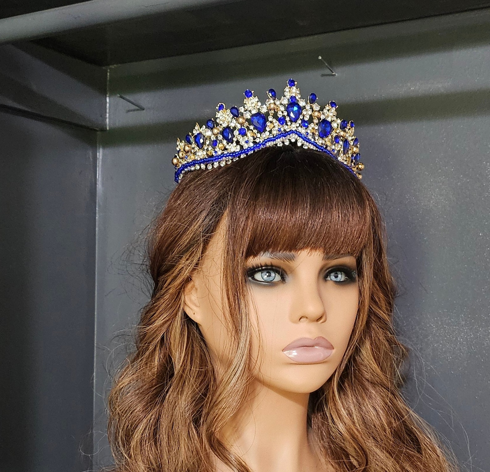 Gold Navy Blue Crystal Quinceanera Tiara, Wedding Crown - Etsy