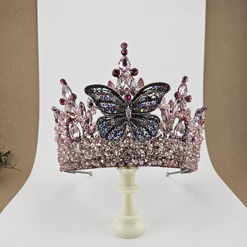 Pink Butterfly Crown, Big Quinceanera Crown, Bridal Tiara, Tall Pink ...