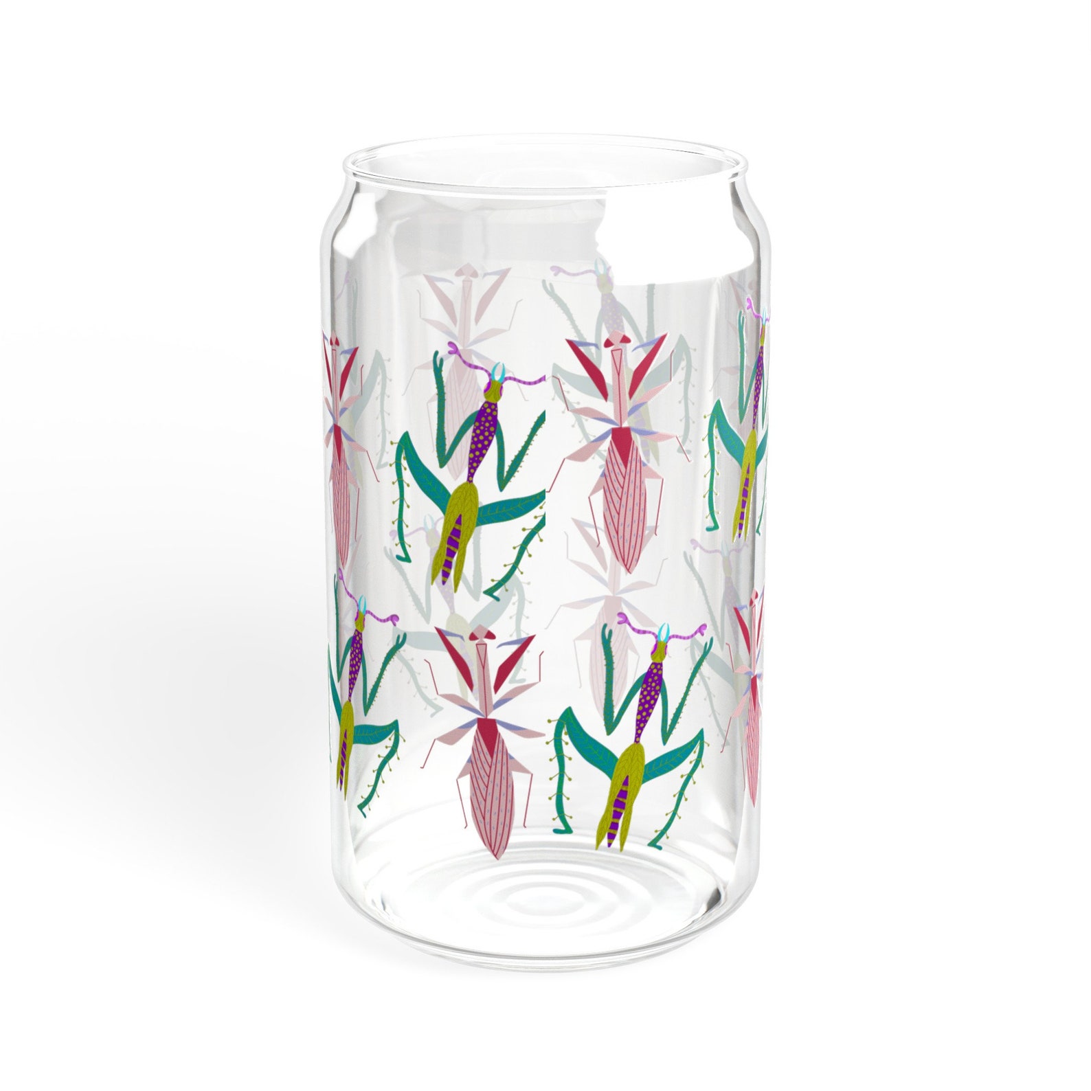 Clear Cylindrical Glass Can With Colorful Bug Illustrations| Whimsical ...