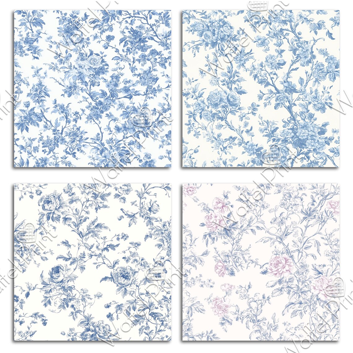 Toile De Jouy Seamless Pattern Set - 8 Soft Floral Designs | Digital ...