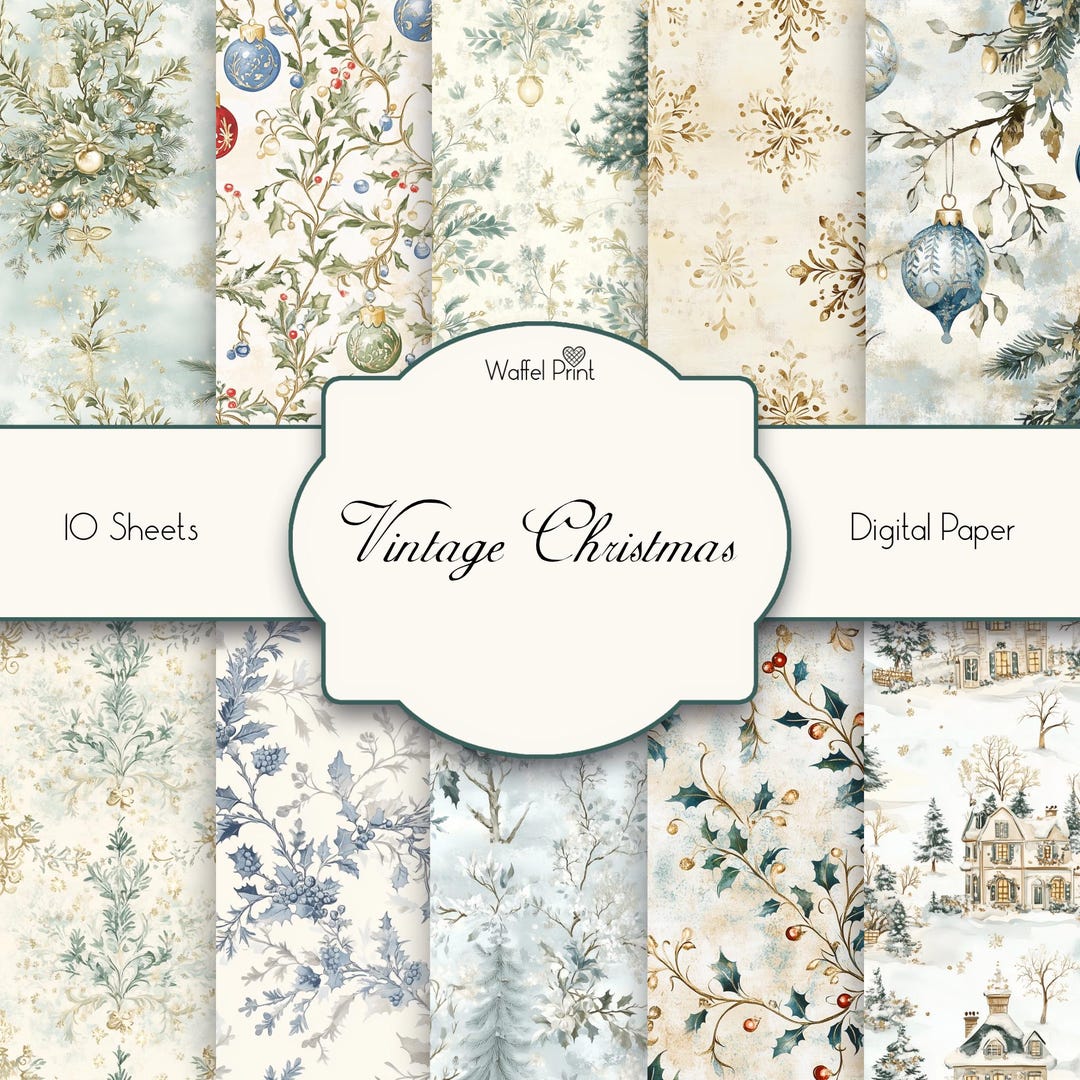 Vintage Christmas Seamless Pattern Set - Holiday Designs - Soft Colors ...