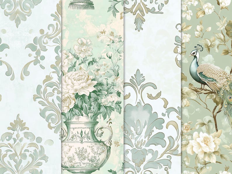 Green Chic Seamless Pattern Set - Vintage Green & Gold Collection ...