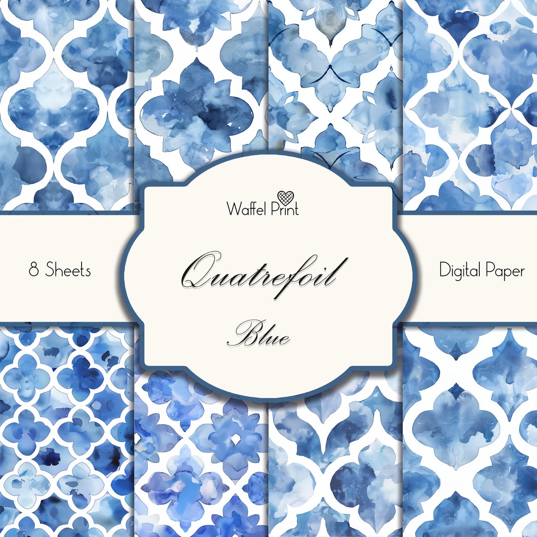 Quatrefoil Blue & White Seamless Pattern Set 8 Sheet Assortment Pack ...