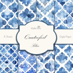 Quatrefoil Blue & White Seamless Pattern Set 8 Sheet Assortment Pack ...