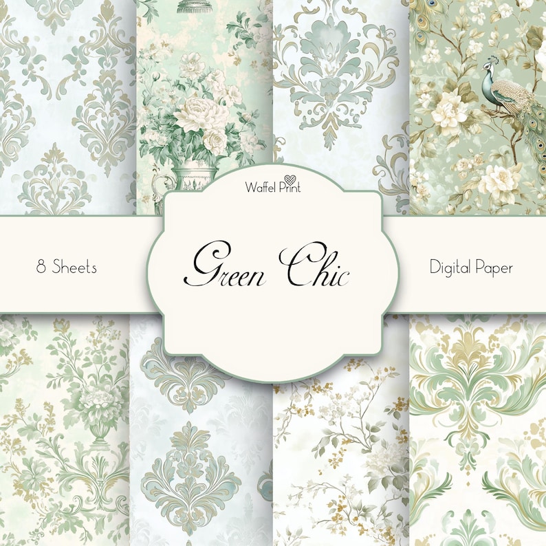 Green Chic Seamless Pattern Set - Vintage Green & Gold Collection ...