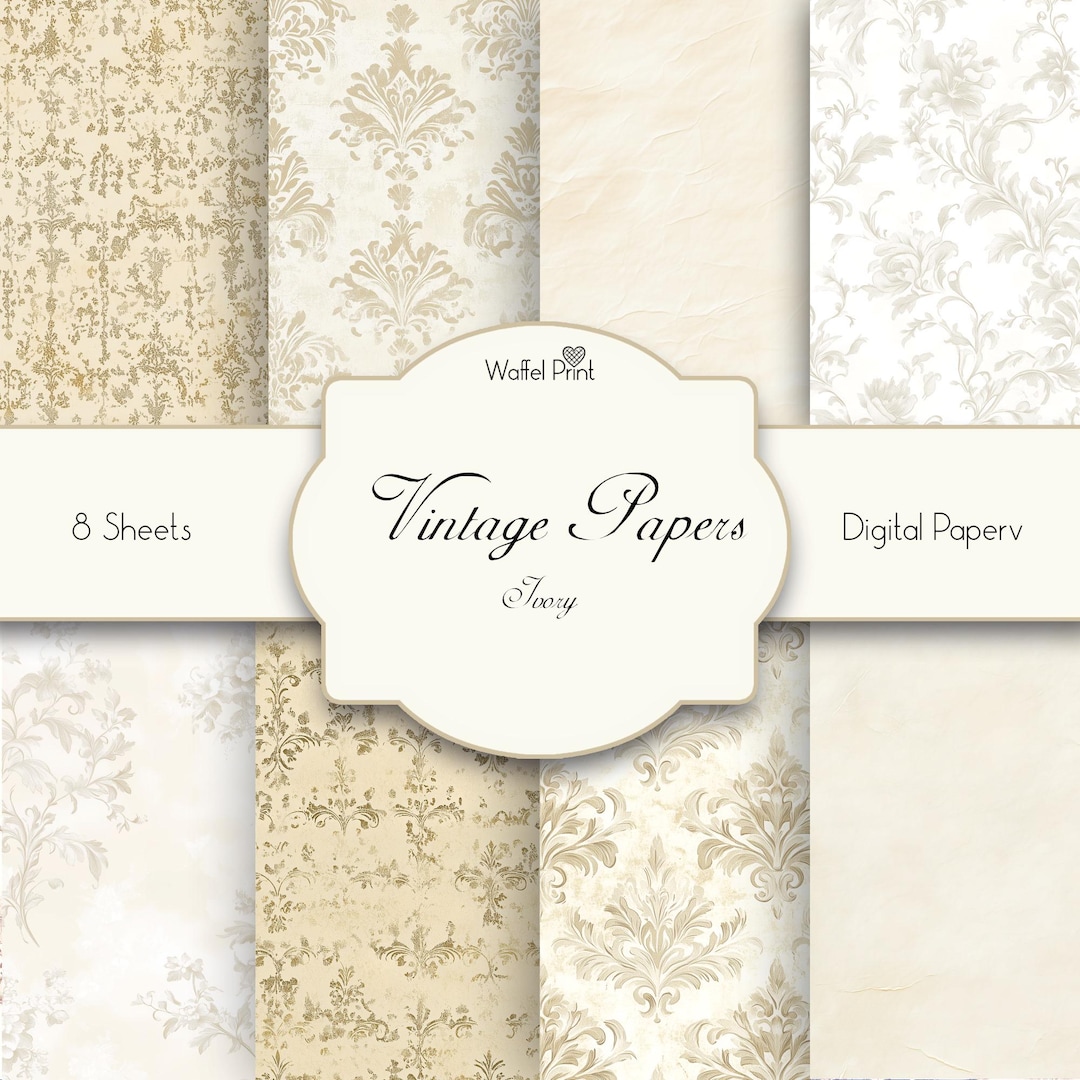 Vintage Paper Seamless Pattern Set Ivory Paper Texture & Antique Motifs ...