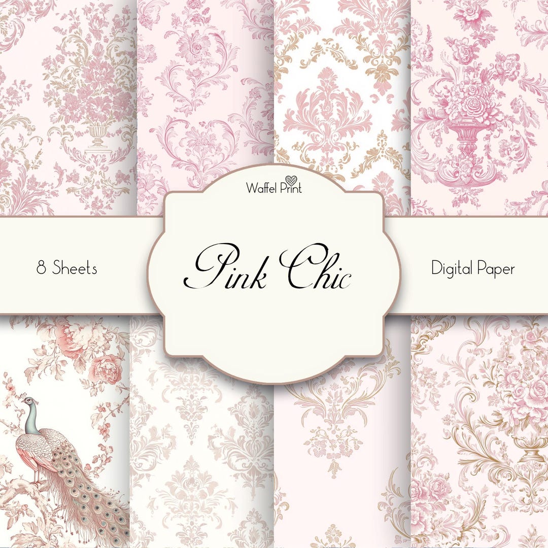 Pink Chic Seamless Pattern Set - Vintage Pink & Gold Collection ...