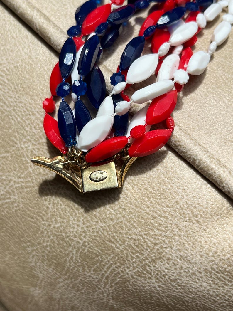Vintage Vogue Red, White, and Blue Multi Strand Necklace, Signed - Etsy