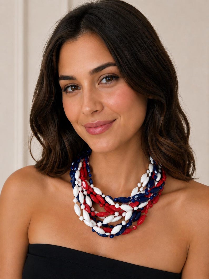Vintage Vogue Red, White, and Blue Multi Strand Necklace, Signed - Etsy