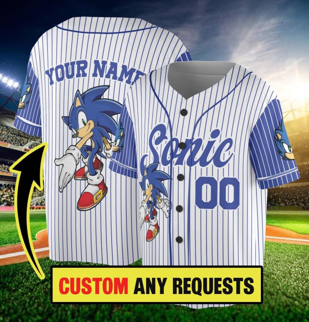 Personalized Sonic the Hedgehog Baseball Jersey, Custom Name & Number ...