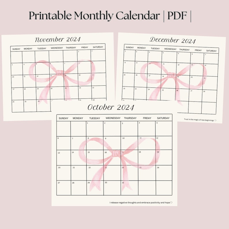 Minimalist Printable Calendar 2024 Monthly Planner Last 3 Months of ...