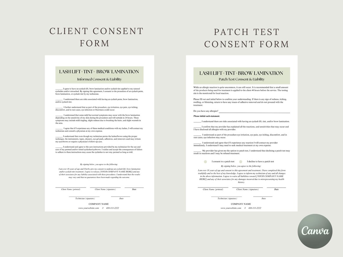 Brow Lamination, Lash Lift, Tint Forms - Editable Lash Consent ...