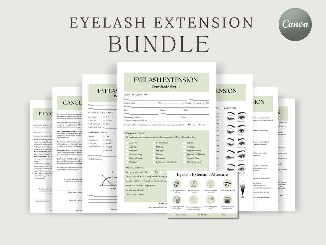 Eyelash Extension Forms Bundle - Lash Consent & Aftercare (digital ...