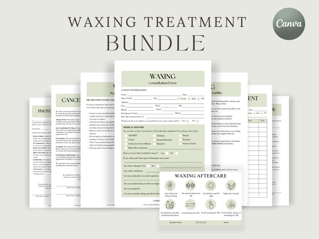Editable Waxing Treatment Forms, Printable Waxing Consent Forms ...